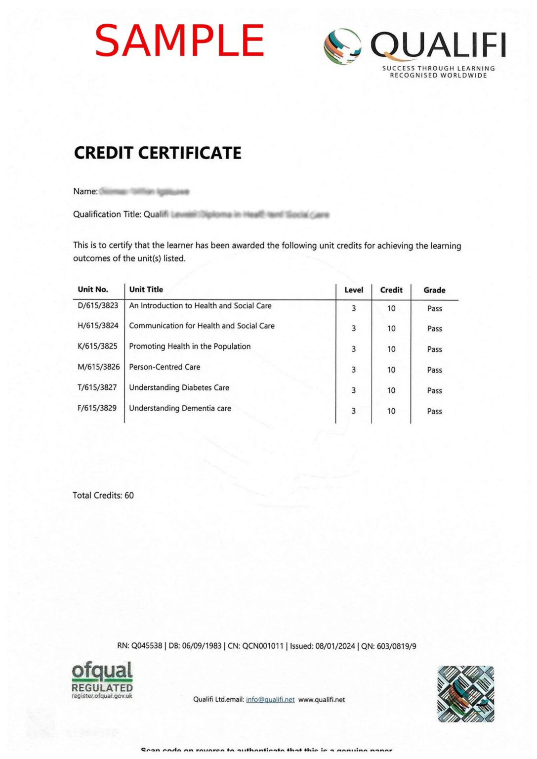 Qualification certificate sample - UK Professional Development Academy